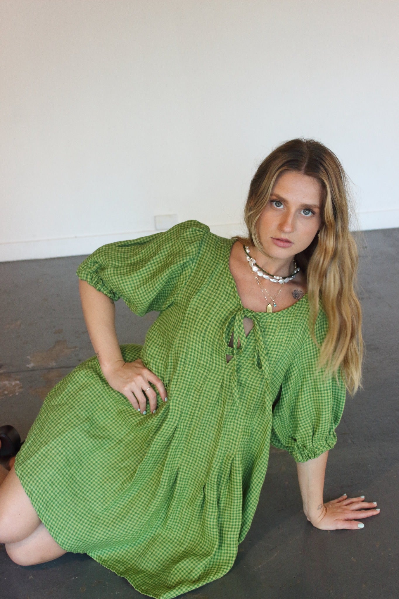 Palma Mini Dress in Green Gingham – In May